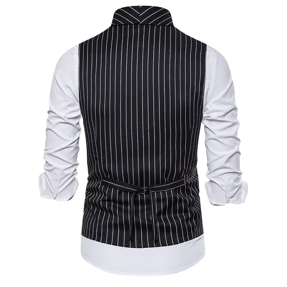 Mens Pinstripe Plaid Vest Slim Fit Formal Dress Vest Double-Breasted Business Vest