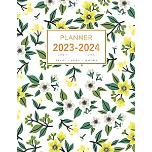 Planner July 2023-2024 June: 8.5 x 11 Large Notebook Organizer with Hourly Time Slots | Spring Summer Small Flower Design White