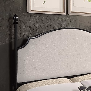 Furniture of America Eleanor Modern Curved Metal Poster Bed King Size with Boucle Fabric Headboard and Panel Style Footboard, Box Spring Required, Gunmetal Black