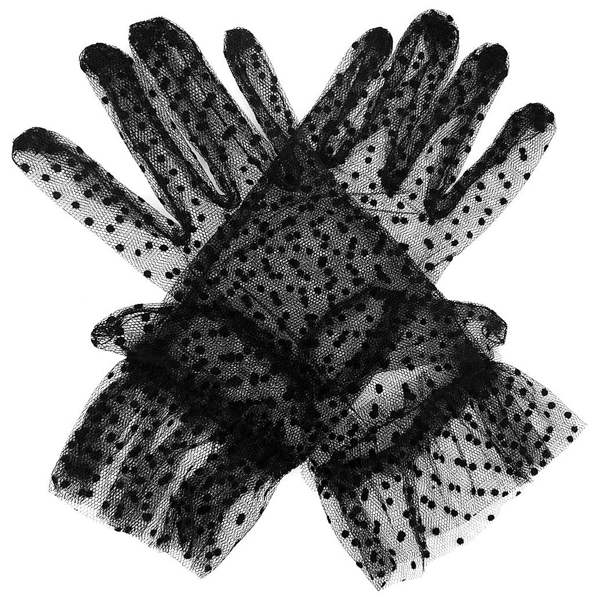 Lace Gloves Polka Dot Elegant Short Classic Costume Glove Courtesy Summer Gloves for Halloween Women Ladies Girls Parties Wedding Bride Etiquette Black