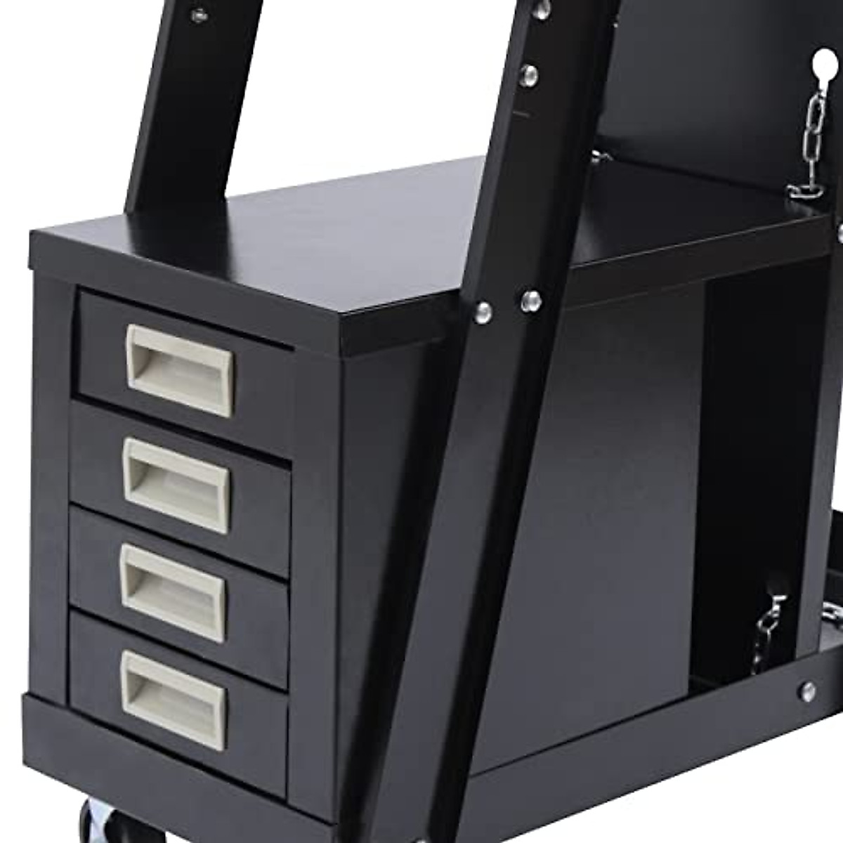 Portable 4 Drawer Welder Cart,Multi Function MIG TIG ARC Welding Plasma Cutter Tank Storage w/2 Safety Chains for MIG Welders and Plasma Cutters, 100 Lb Capacity, Black