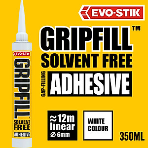 Evo-Stik GRIPFILL Solvent Free Adhesive, Multi-Purpose, High Strength, Gap Filling, Colour: White