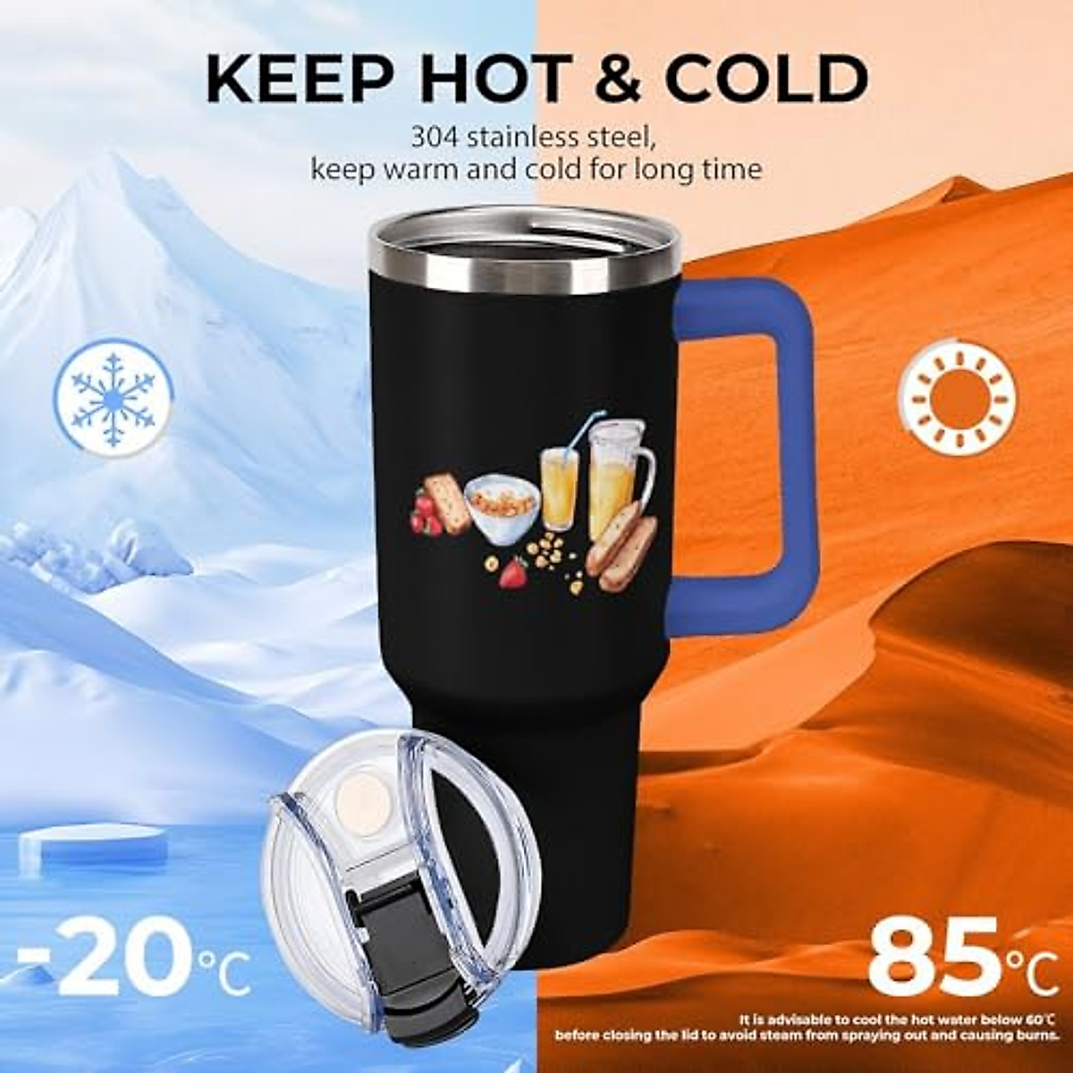 Cereal Milk And Toast Breakfast 40oz Water Bottle Double Wall Insulated Tumbler with Handle Leakproof Travel Mug Deep Blue-style