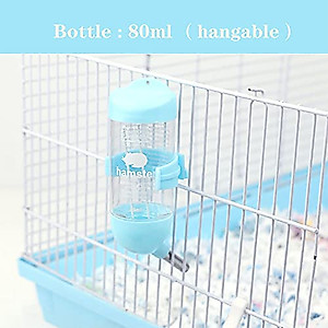 Hamster Water Bottle Small Animal Standing Water Dispenser Ceramic Base Cage Hanging Water Feeding Bottles Auto Dispenser for Hamster Guinea Pig Squirrel Rabbit Hedgehog (Blue)