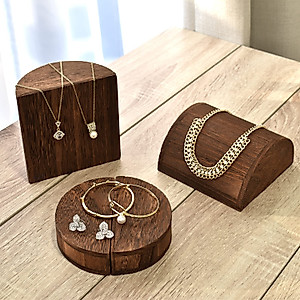 MOOCA 4 Pcs Lightweight Wooden Jewelry Display Riser Set for Bracelets, Earrings, and Necklaces, Multiple Combinations for Countless Display Styles, Brown Color