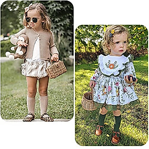 Exegawe Baby Girls Socks Cotton Toddler Knee-High Stockings Kids Cozy Warm Solid Color Long Socks for 0-5T(C-Solid 6 Pairs,L/3-5y)