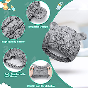 6 Pieces Baby Hats and Mitten Set Winter Newborn Unisex Beanie Hat Knitted Gloves Warm Cap Infant Toddler for Boys Girls 6 to 18 Months (Black, White, Gray)