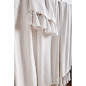 Mud Pie Woven Tassel White Throw Blanket, 50" x 61"