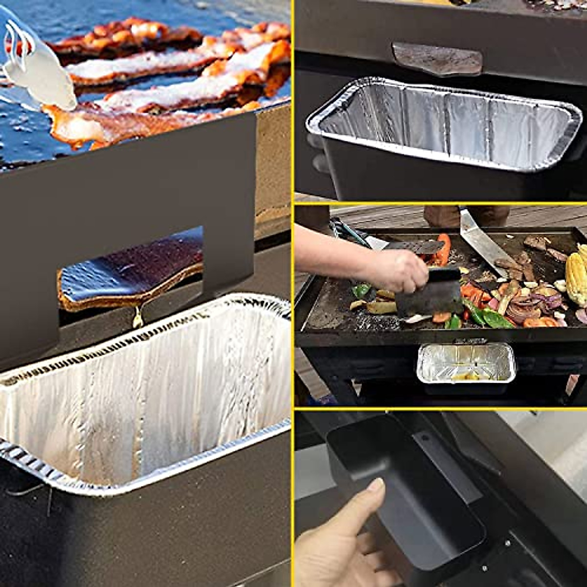 Grease Cup Catcher Pan Compatible with 28" 36" Blackstone Griddle, Grill Collection Drip Pan with 10pcs Disposable Foil Pan Grease Cup Liners Griddle Accessories