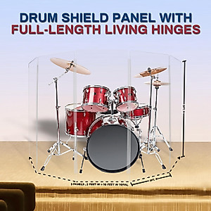 PENNZONI Drum Shield 5ft w/Living Hinges, Comes w/ 5 Drum Panels & Living Hinges, Premium Clear Acrylic Panels, Drum Screen