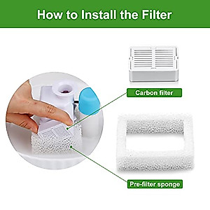 VinDox Pet Fountain Replacement Filters, 8 Cat Fountain Carbon Filters and 2 Foam Pre-Filters for Cupcake Ceramic Pet Fountain Pet Drinking Fountain Porcelain (8 Packs)