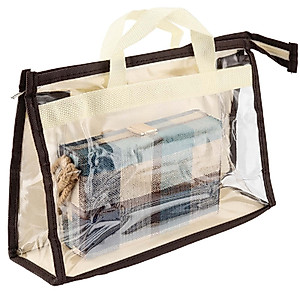 TAICHEUT 18 Pack 3 Sizes Clear Handbag Storage, Clear Purse Protector Bag with Zipper and Handle Purse Storage Dust Bags for Closet, Beige and Clear