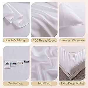 Split-King Eucalyptus Lyocell Bed Sheets, Hypoallergenic 100% Organic Tencel, Thermal Regulating and Moisture Wicking for Hot Sleepers, Superior to Bamboo Viscose. Extra Deep Pockets - White