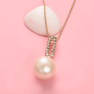 Aleasha 14mm Faux Pearl Necklace for Women Single Floating Pendant Rose Gold Plated Necklaces Jewelry Gifts