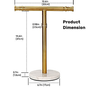 Luxmay Towel Rack with Natural Marble Base T-Shape Hand Towel Holder Stand SUS304 Stainless Steel for Bathroom Vanity Countertop (Gold Brushed)