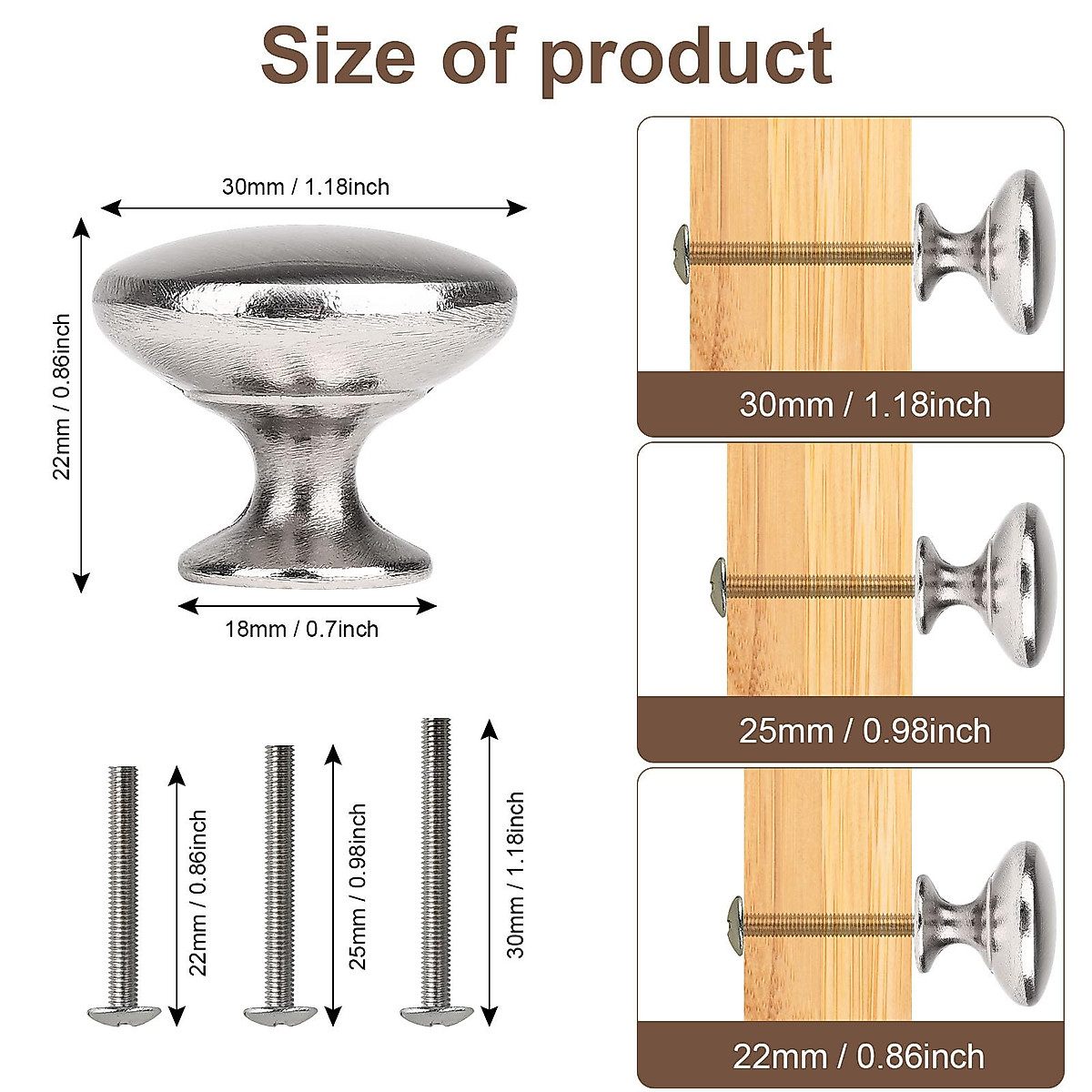 OctinPris 4X Satin Brushed Nickel Knobs Cabinet Hardware Round Mushroom Knob Wardrobe Drawer Pull Handles 30mm/1.18" for Kitchen Cupboard Furniture Chest Door Dresser Bathroom