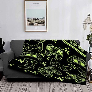 Tveinard Gaming Bedding Blanket Black Green Game Blanket Soft Fleece Gamer Throw Controller Blanket for Gamer Boys Kids 60 x 80 Inch