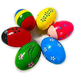 Wooden Egg Shakers Musical Instruments for Babies, 6 Pack Fun Percussion Instruments Perfect for Easter Basket Stuffers Great Toys for Kids Boys and Girls 1 to 3 Years Old Ideal for Easter Hunts