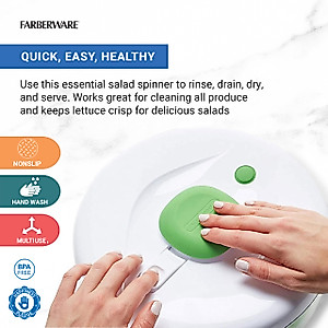 Farberware Easy to use pro Pump Spinner with Bowl, Colander and Built in draining System for Fresh, Crisp, Clean Salad and Produce, Large 6.6 quart, Green