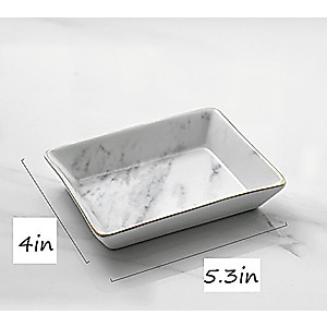 SOCOSY Marble Ceramic Ring Dish Jewelry Dish Ring Holder Jewelry Tray Organizer with Golden Edged Home Decor Wedding Gift (Marble, Medium)