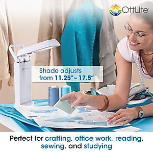 OttLite Folding Task Lamp, White – Multi-Position Shade, Fold-Up Design, Portable Handle, Low Heat & Low Glare Illumination, Fits on Desks & Workstations