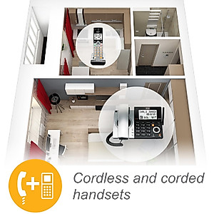 AT&T CL84307 Dect 6.0 Expandable Corded/Cordless Phone with Smart Call Blocker, Silver/Black with 3 Handsets