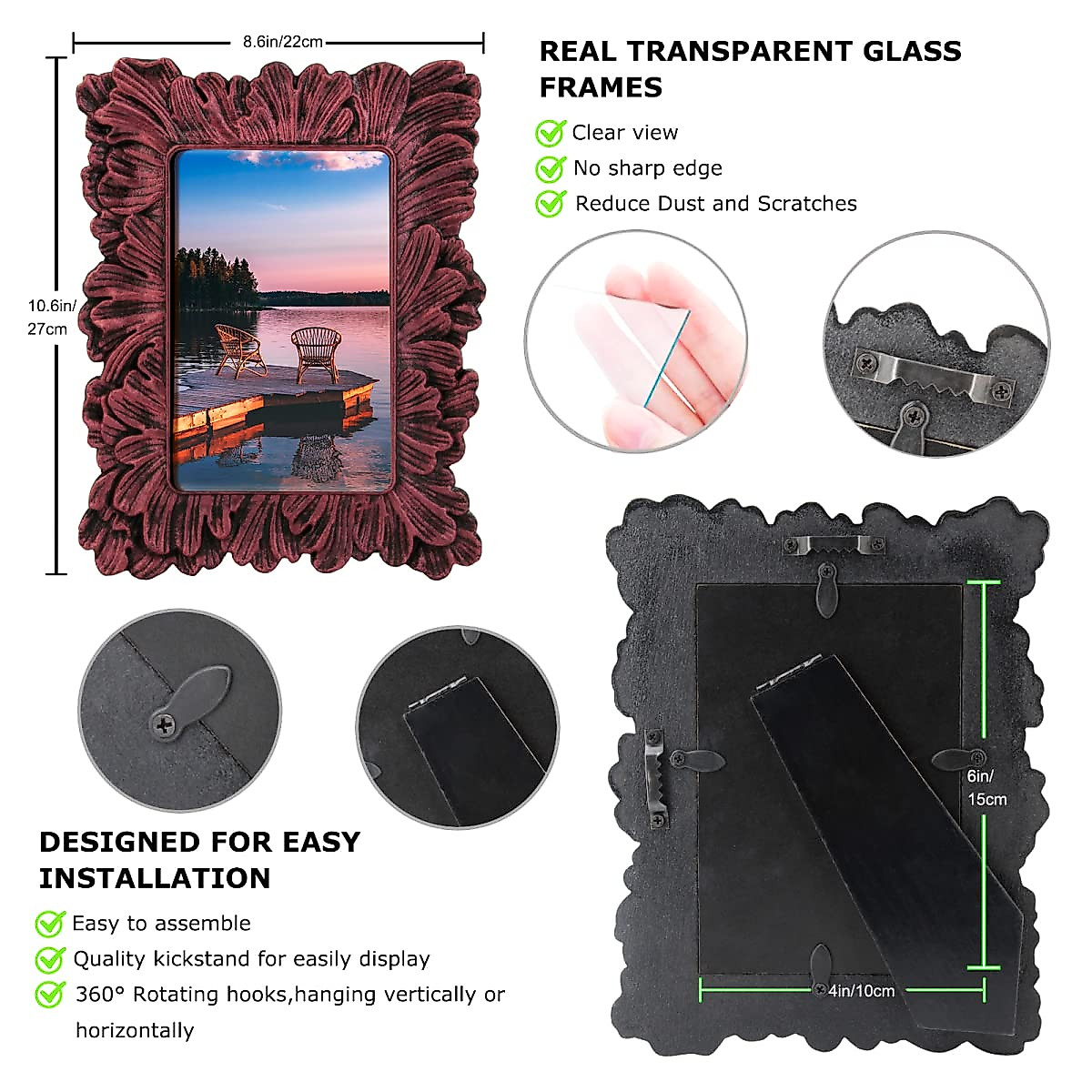 PURSEEK 4x6 Distressed Cherry Red Picture Frame,lake House Picture Frame,2 Photo Frame Vertical and Horizontal