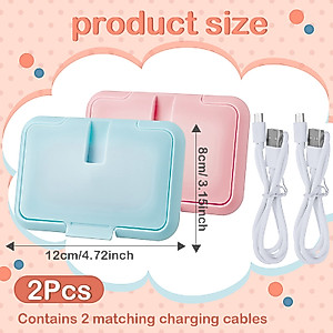 2 Pcs USB Mini Portable Baby Wipe Warmer and Baby Wet Wipes Dispenser Reusable Baby Wipes Heater for Newborn Travel, Pink and Light Blue, Compatible Portable Charger