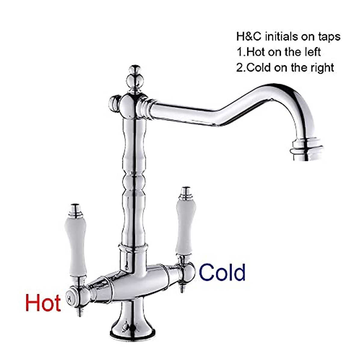 VVQQFGXN Kitchen Sink Faucet for Bar Farmhouse Commercial, Bath Kitchen Brushed Nickle Dual Handle Kitchen Basin Faucets, Deck Mounted Hot & Cold Water Mixer Basin Sink Taps(Chrome)