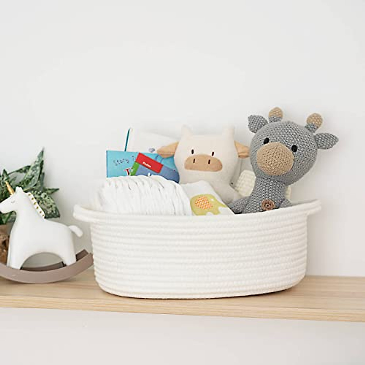 Goodpick Small White Woven Baskets set, Baby Gift baskets 5 different sizes for Diapers, Towels, Snacks, Rope Toy Storage Basket for Bedroom, Living room, Nursery