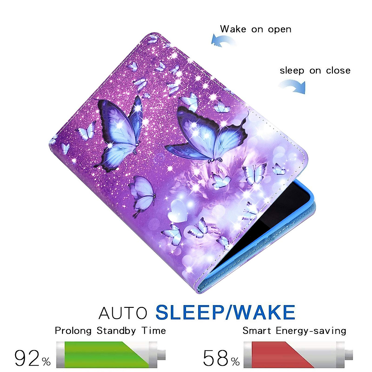 Case for Samsung Galaxy Tab A8 10.5 inch 2022 Model (SM-X200/X205/X207) Funut Premium PU Leather Folding Stand Cover with Pen Holder & Multiple Viewing Angles, Auto Wake/Sleep, Purple Butterfly