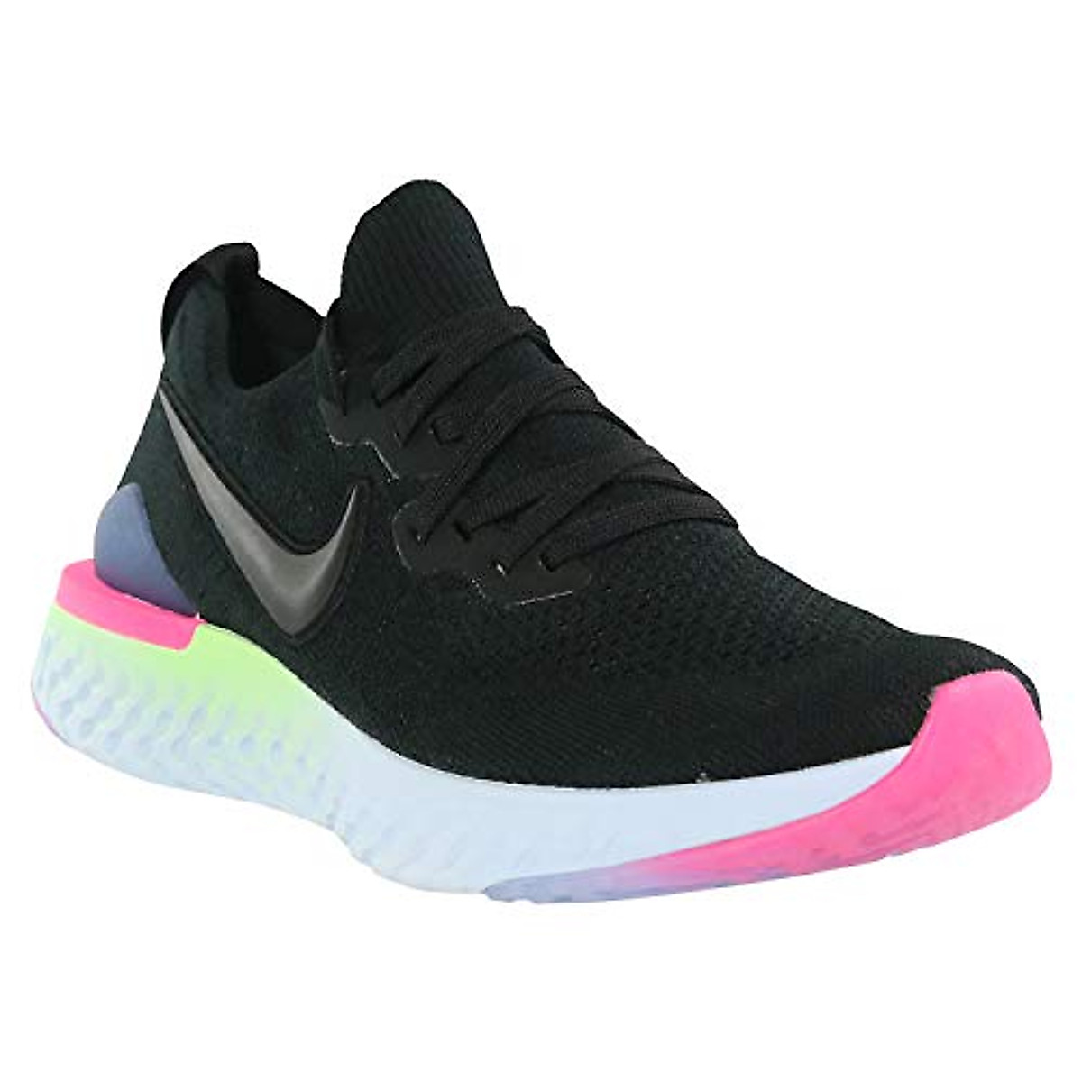 Nike Women's Epic React Flyknit 2 Running Shoe (7, Black/Saphire/Lime Blast)
