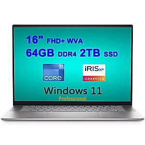Dell Inspiron 16 5000 5620 Business Laptop | 16" Full HD+ WVA Anti-Glare Comfortview 12th Gen Intel 10-Core i7-1255U | 64GB DDR4 2TB SSD | Backlit Fingerprint HDMI FHD Webcam Win11Pro Silver (Renewed)