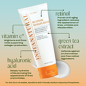 InstaNatural Retinol Moisturizer Nighttime Face Moisturizing Cream, Brightens and Reduces Signs of Aging, Wrinkles, Lines and Discoloration, with Vitamin C and Hyaluronic Acid, 3.4 Fl Oz