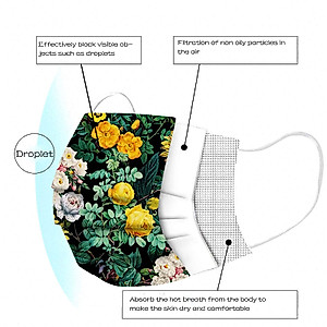 FOLOU 50PC Summer Flower Disposable Face_Masks with Designs, 3-Ply Floral Breathable Face_Mask with Nose Wire, Protective with Printed Design for Adults Holiday Party (Floral-D),50 Count (Pack of 1)