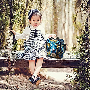 cfpolar Insulated Lunch Bag, Ethnic Style Cow Lunch Box Wide Opened Tote Reusable Lunch Container Organizer Thermal Cooler Bag with Shoulder Strap for School Office Picnic Hiking Beach Fishing
