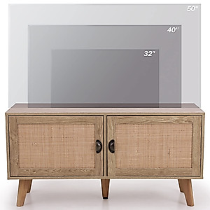 Sophia & William TV Stand for TV's Up to 50 inches, Media Entertainment Center Farmhouse TV Console Table with Storage Cabinet and 2 Natural Rattan Doors for Living Room and Bedroom