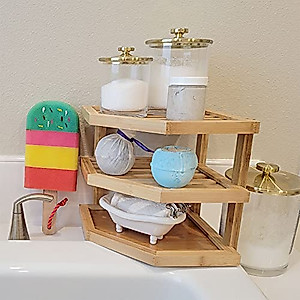 Bam & Boo - Natural Bamboo 3-Tiers Corner Shelf Organizer - Storage Rack for Kitchen Countertop, Cabinet & Pantry