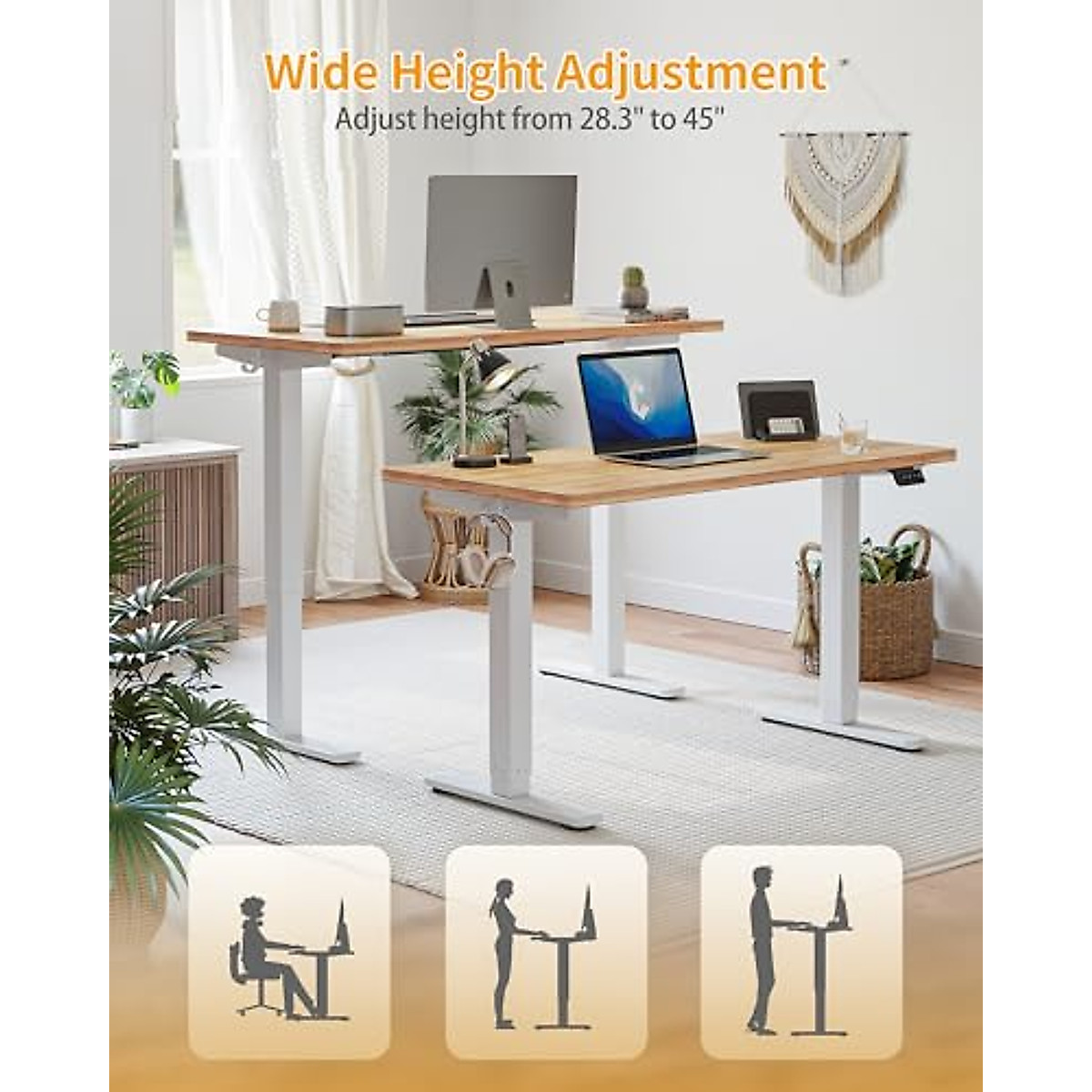 CubiCubi Electric Standing Desk, 55 x 24 Inches Height Adjustable Sit Stand Desk, Ergonomic Home Office Computer Workstation, Light Rustic Brown