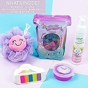 Just My Style MoodJoy Soak in Spirits Bubbly Bath Time Set by Horizon Group USA, Bath Spa Essentials, Lavender Bubble Bath, Rose Bath Soak, Magic Rainbow Bath Bomb, Aromatherapy Bath Kit, Bath Set