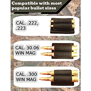 Underalert 2 Round Bullet Holder for Rifle with Velcro and Adhesive Backing Sticker, 223 308 30-06 Ammo Holder for Rifles Side and Buttstock, Two Round Gun Shell Stock Pouch