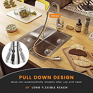 YASFEL Faucet for Kitchen Sink - Modern High Arc Pull Down Kitchen Faucets Brushed Nickel, Single Handle Stainless Steel Kitchen Sink Faucets with Pull Down Sprayer