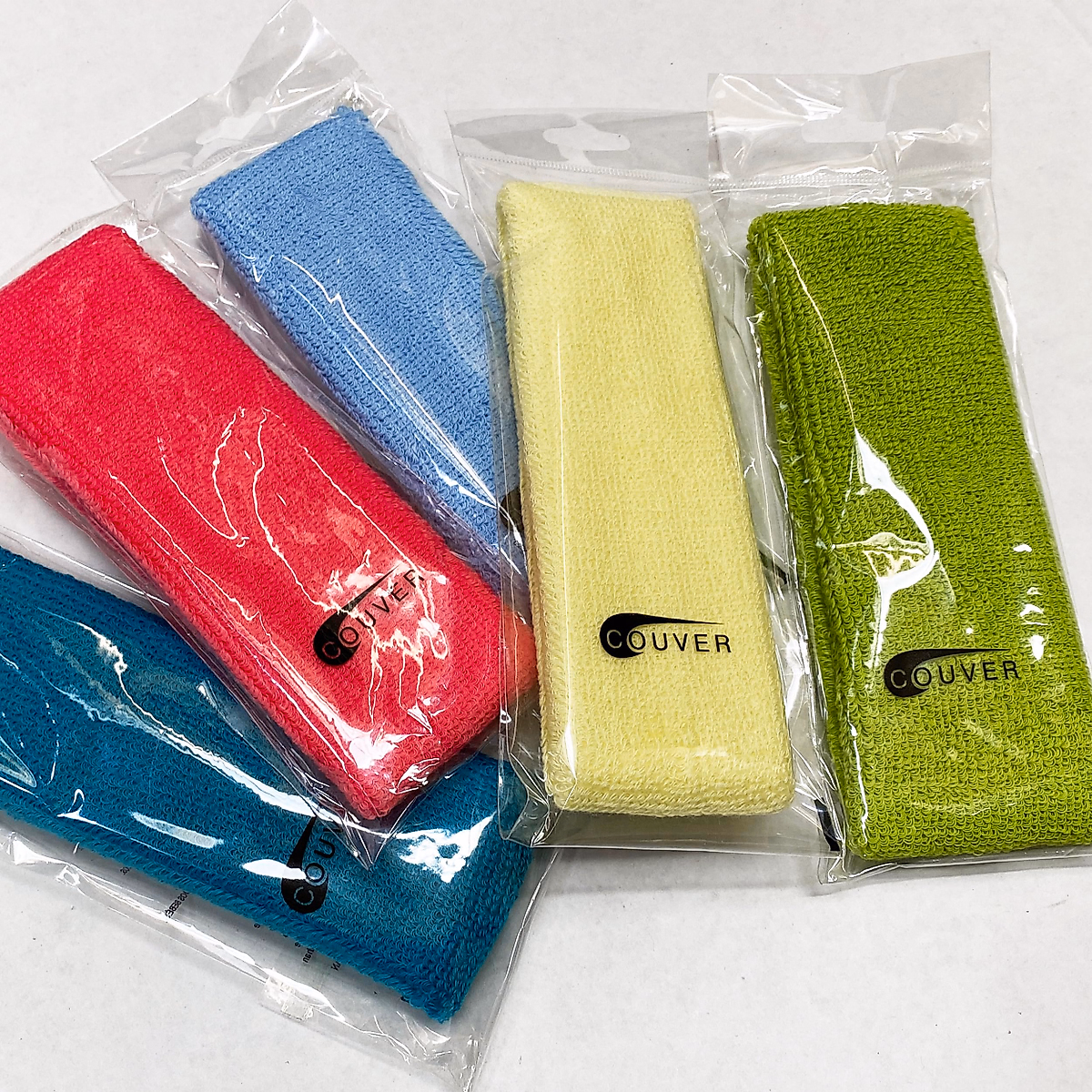 Couver Breast Cancer Awareness Terry Solid Color Headband/Sweatband - 4 Pieces(Light Pink with Ribbon)