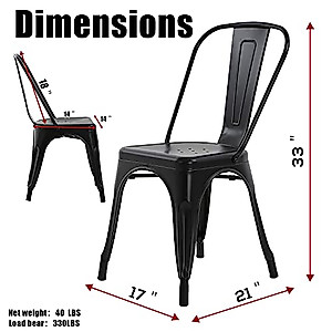 HCY Dining Chairs, Metal Chairs Set of 4 Stackable 18 Inches Height Dining Room Chair with High Backrest for Kitchen Patio Restaurant Indoor Outdoor (Black)