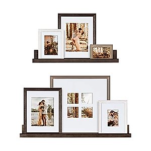 Kate and Laurel Bordeaux Farmhouse Gallery Floating Shelf and Wall Frame Kit, Set of 8, Multiple Finishes, Assorted Size Frames and Two Display Shelves