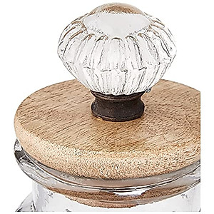 Mud Pie Knob Glass Condiment Set, canister 3 3/4" x 2 3/4" dia | caddy 3 3/4" x 10 1/4", Brown