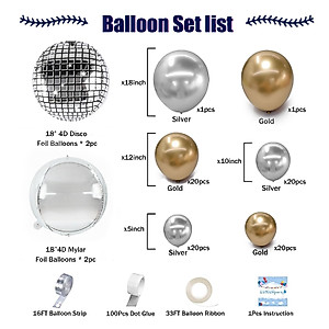 Chrome Gold Silver Balloon Garland Kit-Metallic Gold Silver Balloons and 4D Disco Silver Foil Mylar Balloons Arch for Birthday Baby Shower Graduation Bachelorette Wedding New Year Party Decoration