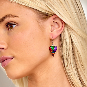 Chuvora Heart Earrings, Murano Glass Earrings, Heart Earings, Heart Dangle Earrings for Women, Stained Glass Earrings