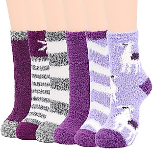 Fuzzy Socks for Women Fluffy Outdoor Socks Warm Fleece Socks Athletic Ankle Socks for Girls 6 Pack Purple