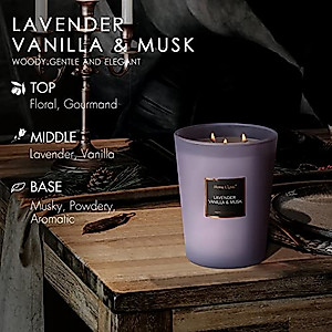 HomeLights Highly Scented Candles, Big 33.3 oz for Home, Natural Soy Aromatherapy Candles, Smokeless Long Lasting 130 hrs with 3 Cotton Wicks, Candles Gifts for Women & Men - Lavender Vanilla & Musk